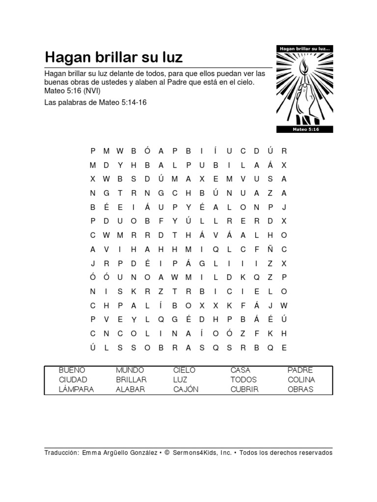 Let Your Light Shine Esp Wordsearch | PDF