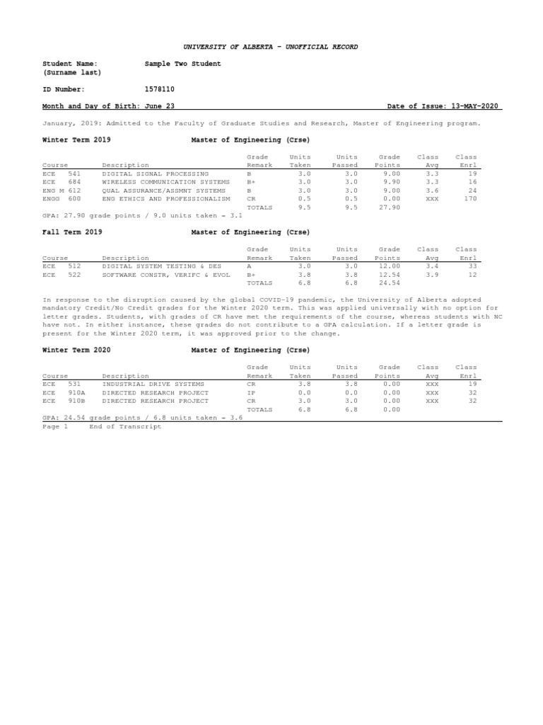 CR NC Transcript Sample | Download Free PDF | Electronic Engineering ...