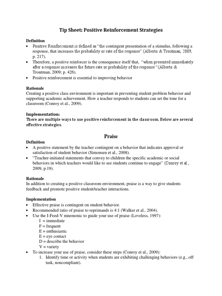 Tip Sheet Positive Reinforcement Strategies | PDF | Reinforcement ...