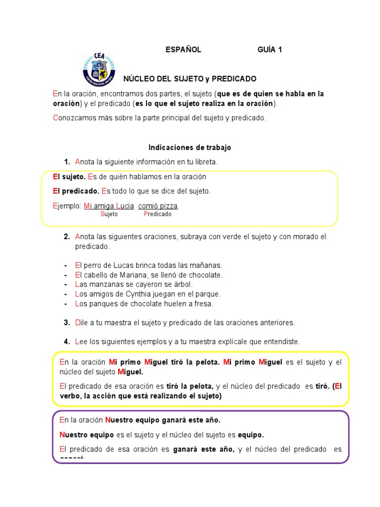 Nucleo S, Nucleo P..ESPAÑOL | PDF | Predicado (Gramática) | Asunto ...