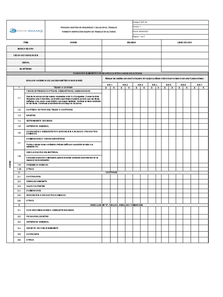 Inspeccion Equipos de Alturas | PDF | Sustancias químicas | Química Física
