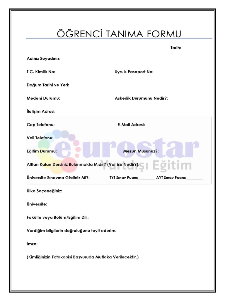 Öğrenci̇ Tanima Formu Word | PDF