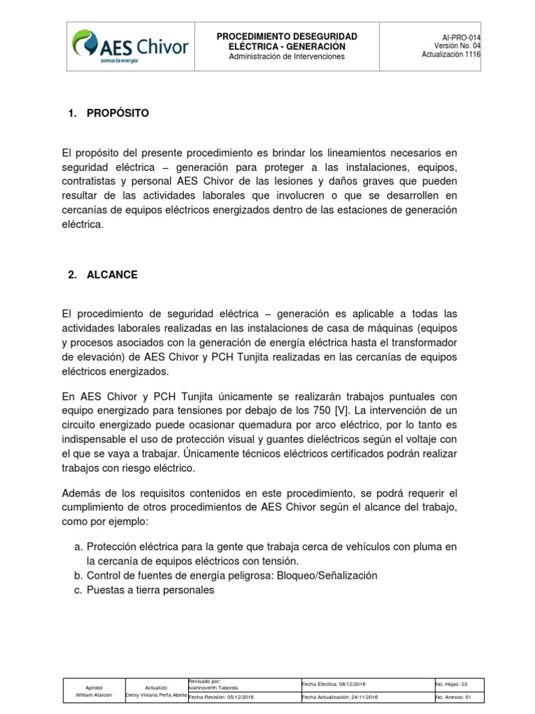 AI-PRO-014 - Procedimiento Seguridad Eléctrica 061216 | PDF ...