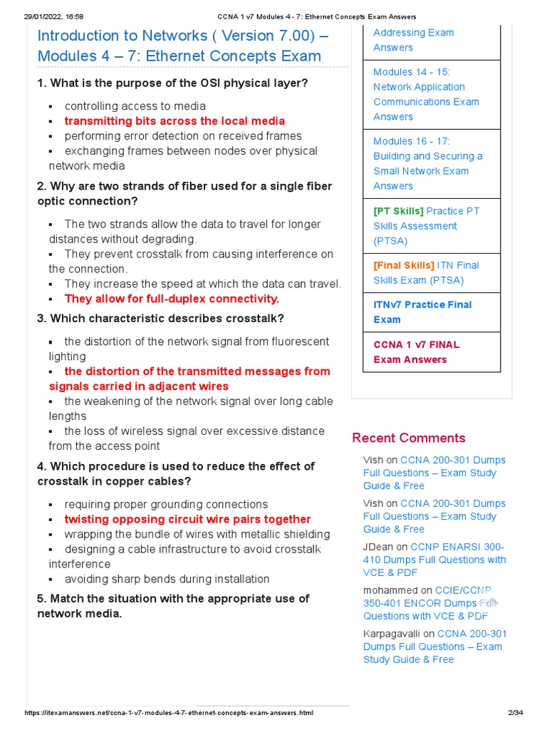 CCNA 1 v7 Modules 4 - 7 - Ethernet Concepts Exam Answers | PDF ... CCNA 1 v7 Modules 4 - 7 - Ethernet Concepts Exam Answers | PDF ...