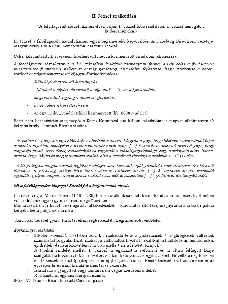 II József Uralkodása | PDF