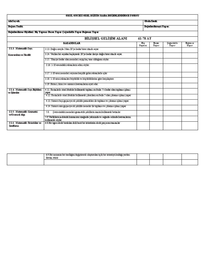 Kaba Değerlendirme Formu 61-78 | PDF