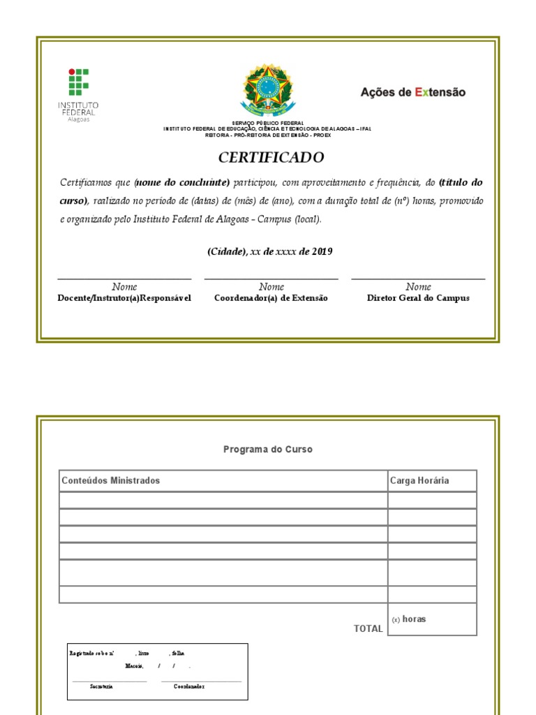 CURSOS - MODELO Certificado Frente e Verso | PDF