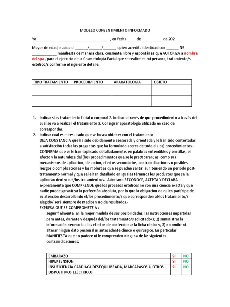 Consentimiento Informado | PDF | Consentimiento informado | Especialidades Medicas