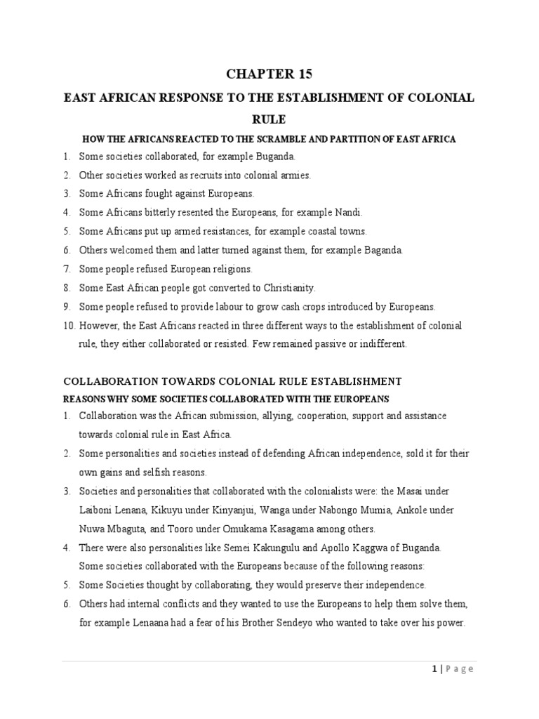s3 History Notes East African Response To The Establishment of Colonial ...