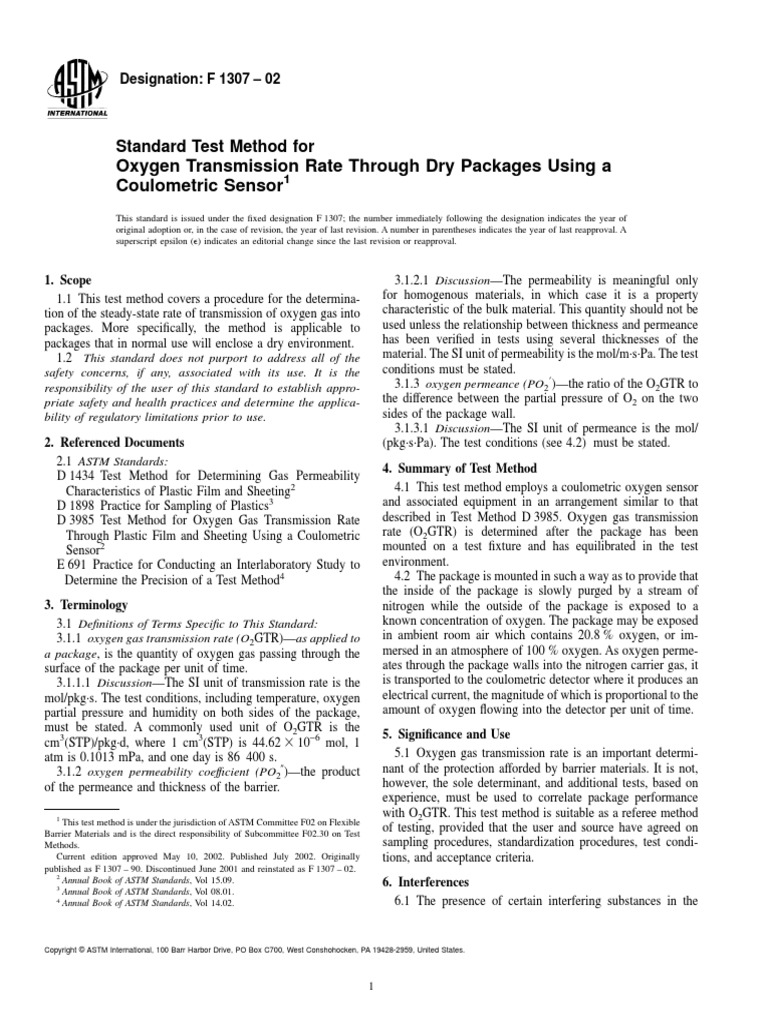 Astm F-1307 | PDF | Gases | Oxygen