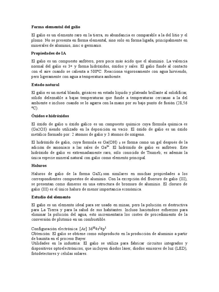 Propiedades y usos del galio en la industria | PDF