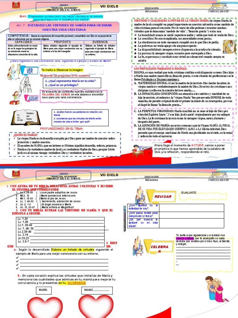 ACTIVIDAD #7 VIRTUDES DE MARIA 3° y 4° | PDF | María, madre de Jesús | Creencia religiosa y doctrina
