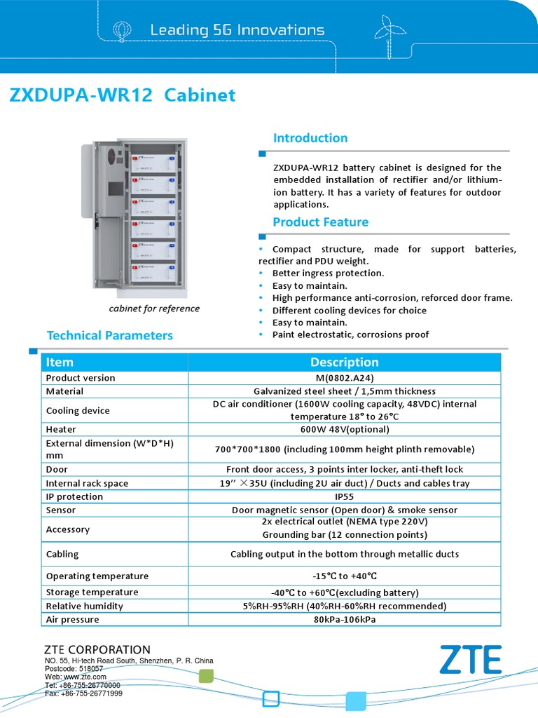 ZTE Gabinete Outdoor Energía | PDF | Air Conditioning | Duct (Flow)