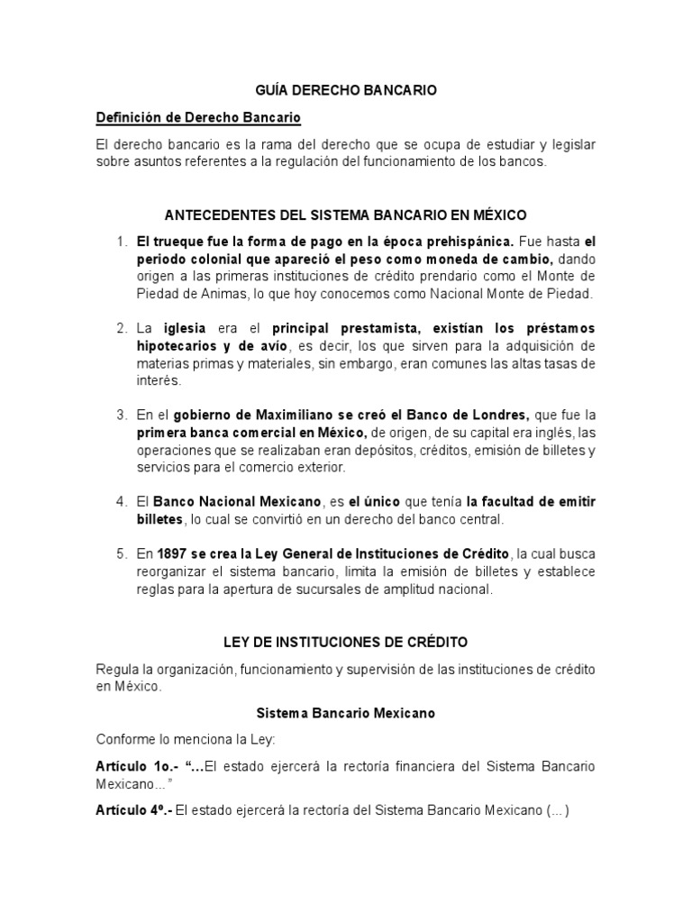 Guía Derecho Bancario | PDF | Bancos | Dinero