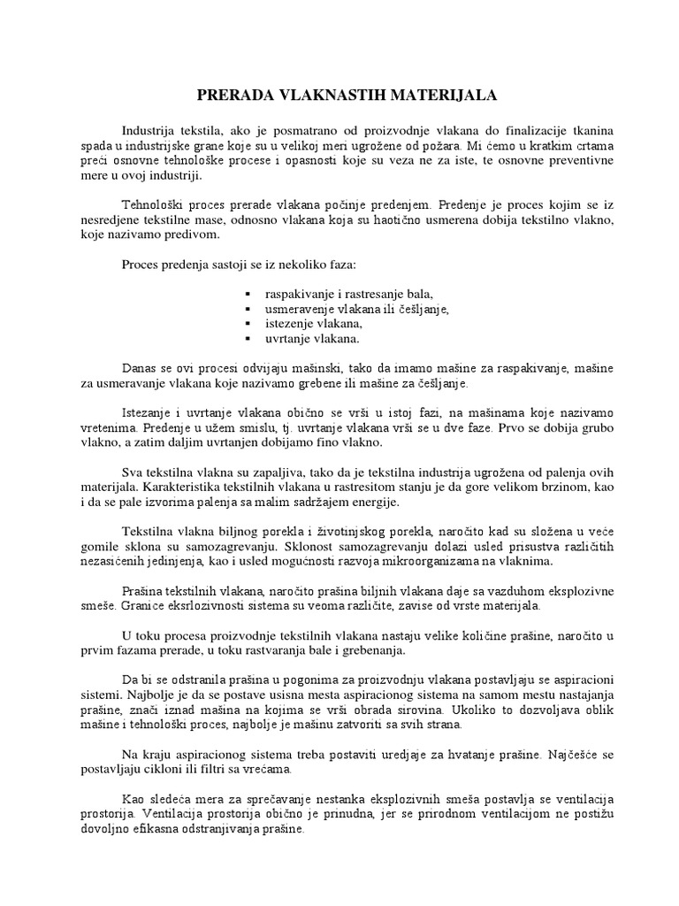 Prerada Vlaknastih Materijala | PDF