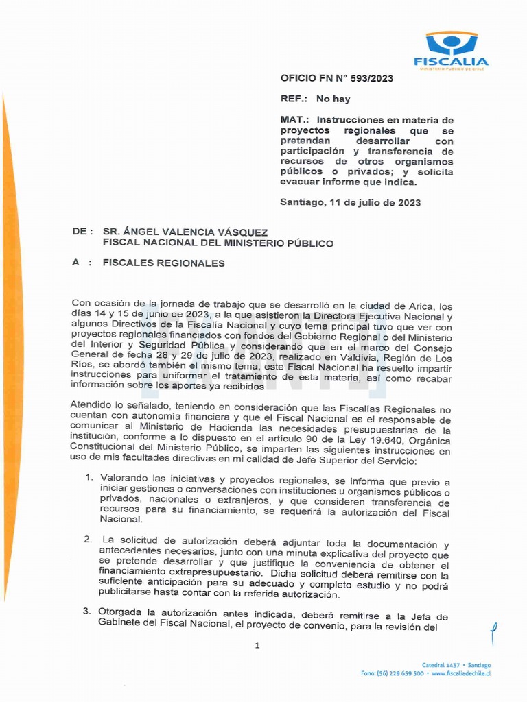OFICIO FN No 593/2023: Fiscalía | PDF | Fiscal | Gobierno