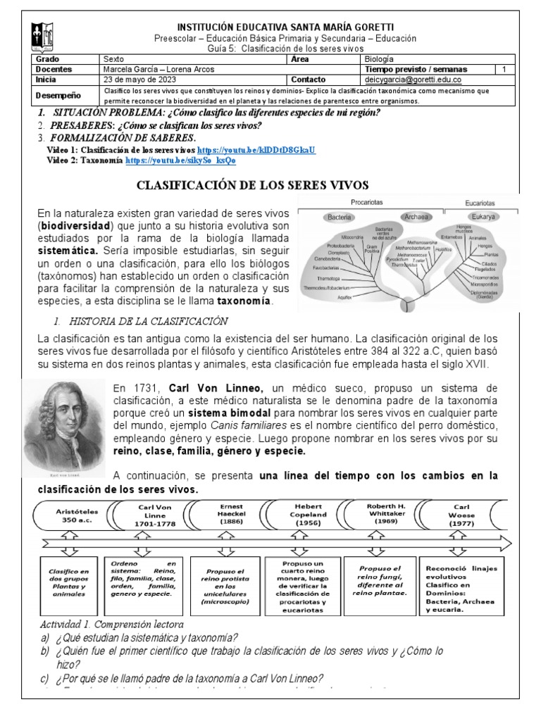 Guia 6 Clasificación de Los Seres Vivos | PDF | Taxonomía (biología ...
