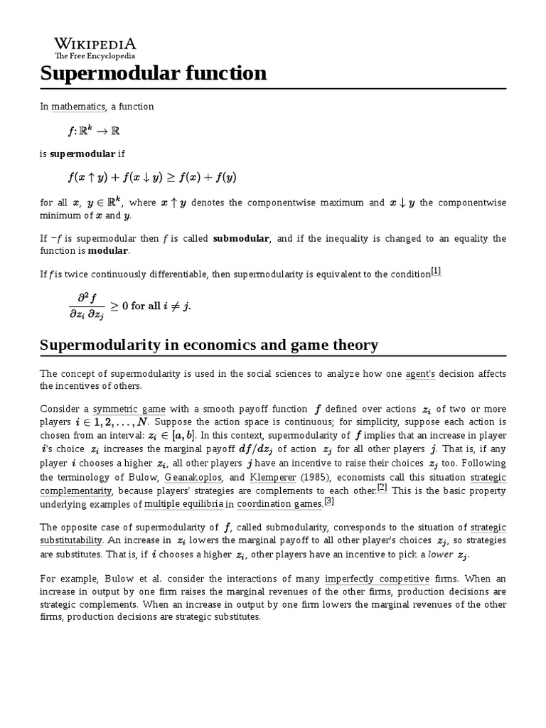 Supermodular Function | PDF | Mathematical Concepts | Mathematical Relations
