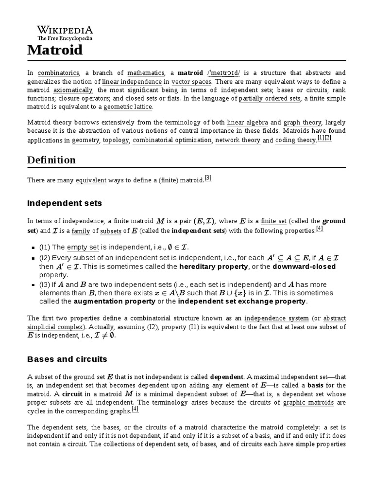 Matroid | PDF | Basis (Linear Algebra) | Set (Mathematics)