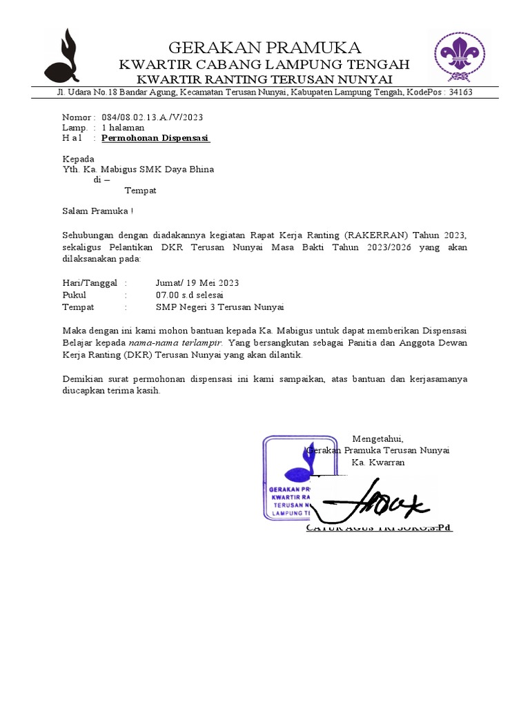 Surat Dispen - SMK Dabin | PDF