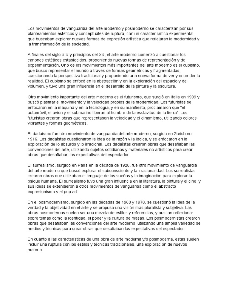 Los Movimientos de Vanguardia Del Arte Moderno | PDF | Cubismo | Vanguardia