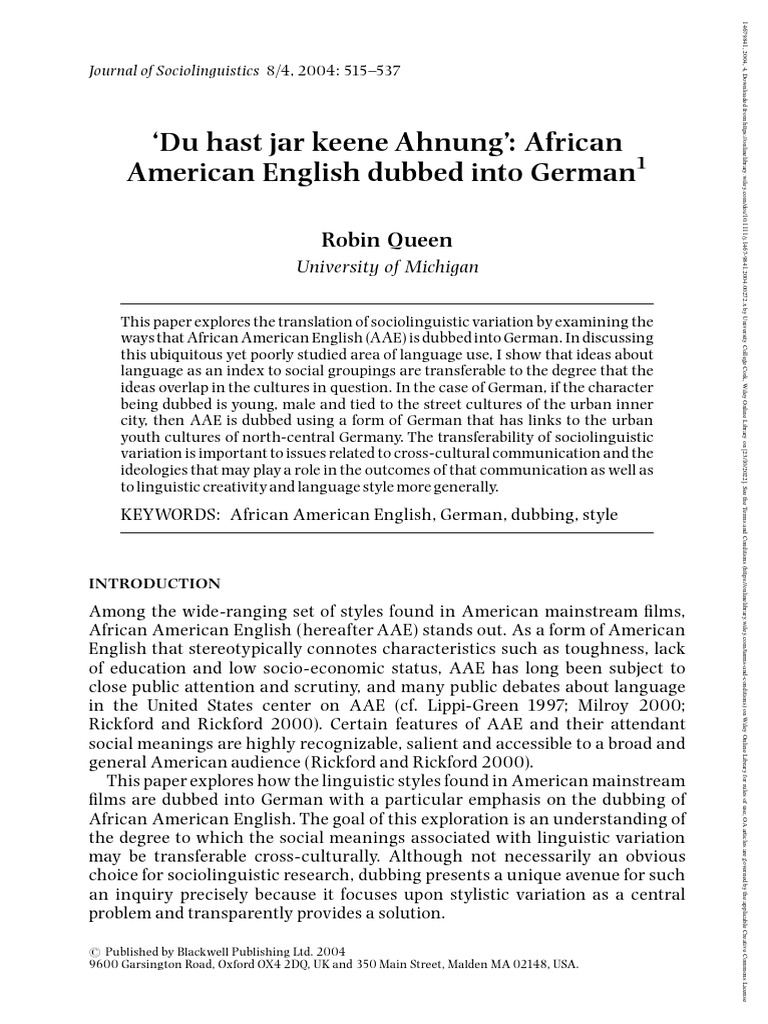 African American English Dubbed Into German | PDF | English Language ...