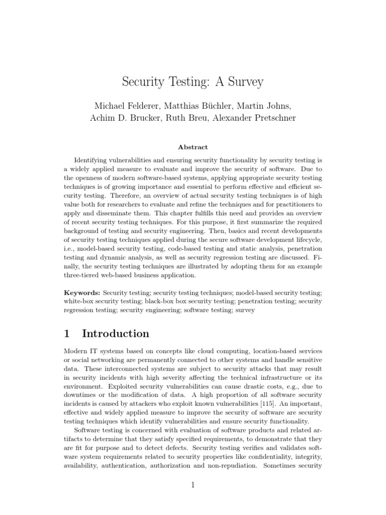 Security Testing Survey Pdf Software Testing Security