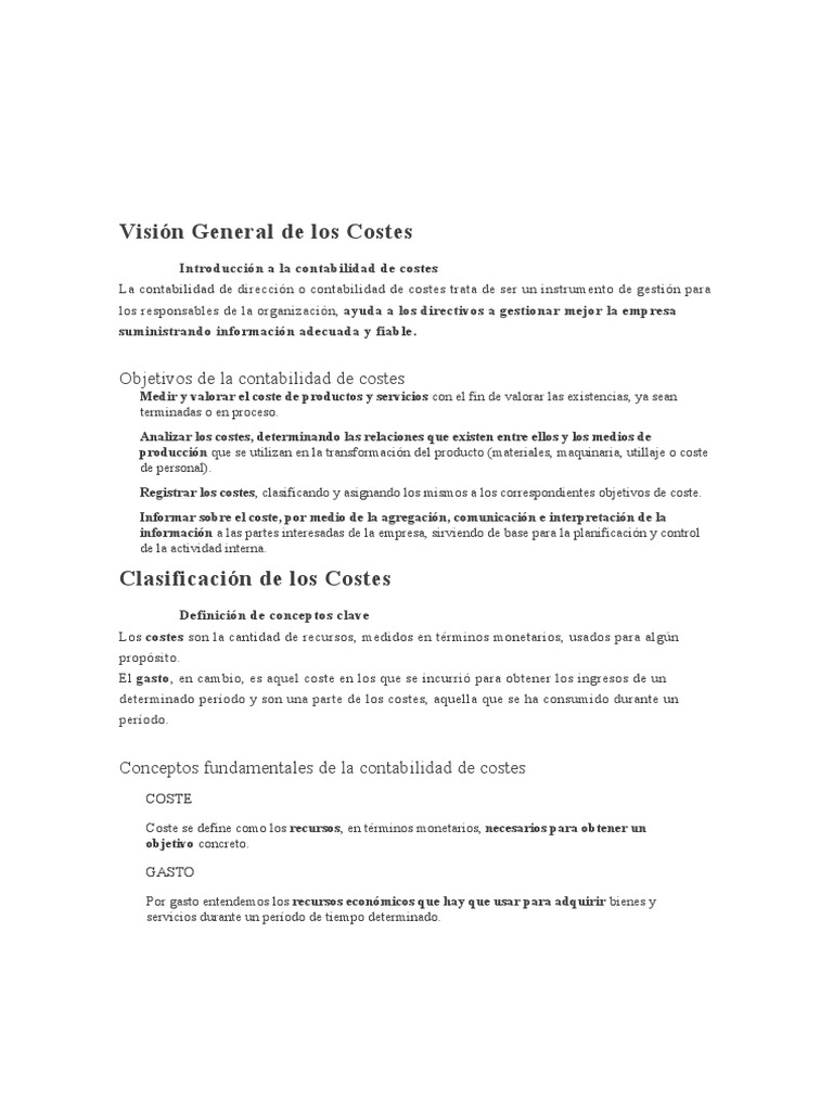 Visión General de Los Costes | PDF | Costo | Contabilidad de costos