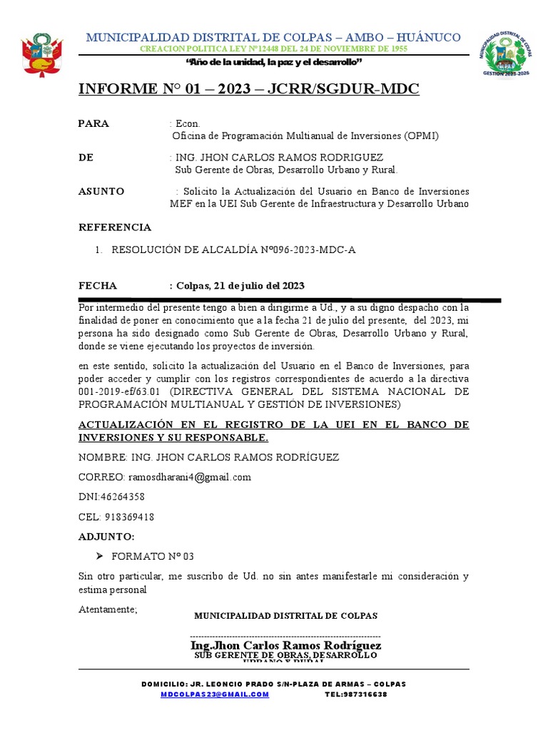 Informe #01 - 2023 - Jcrrsgdur-Mdc | PDF