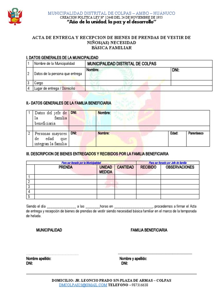 Entrega de Ropa a Familias en Colpas | PDF