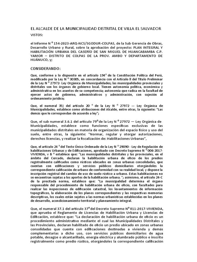 Aprobación de Habilitación Urbana en Colpas | PDF | Gobierno local ...
