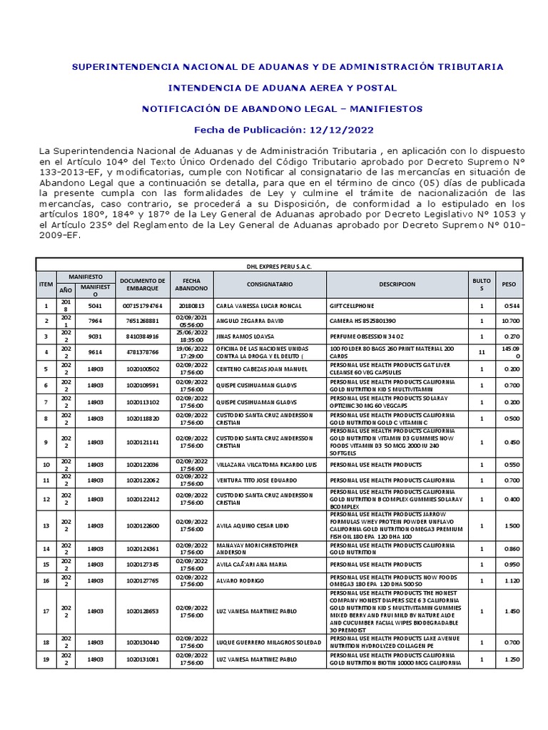 Superintendencia Nacional De Aduanas Y De Administraci n Tributaria
