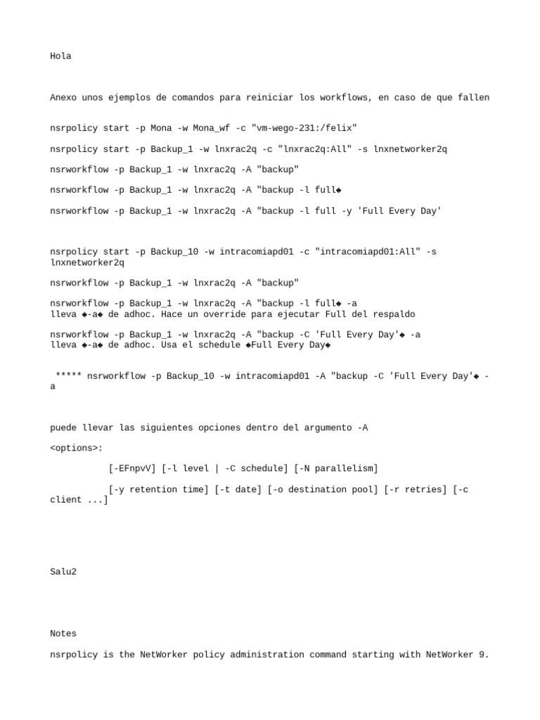 Comandos para Nuevo Networker | PDF | Server (Computing) | Debugging