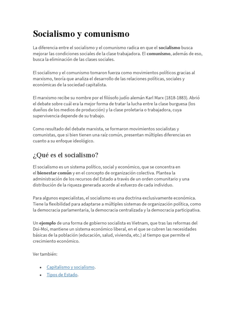 Socialismo y Comunismo Diferencias | PDF | Comunismo | Socialismo