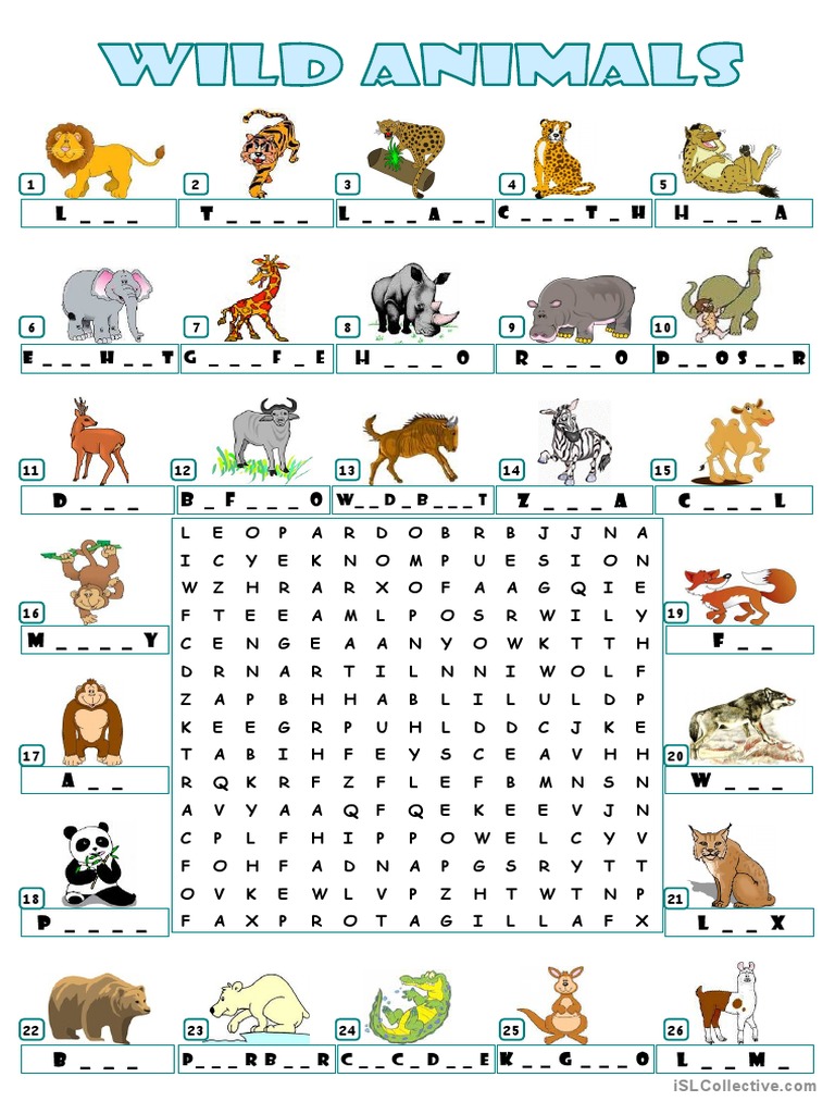 Wild Animals - Wordsearch | PDF