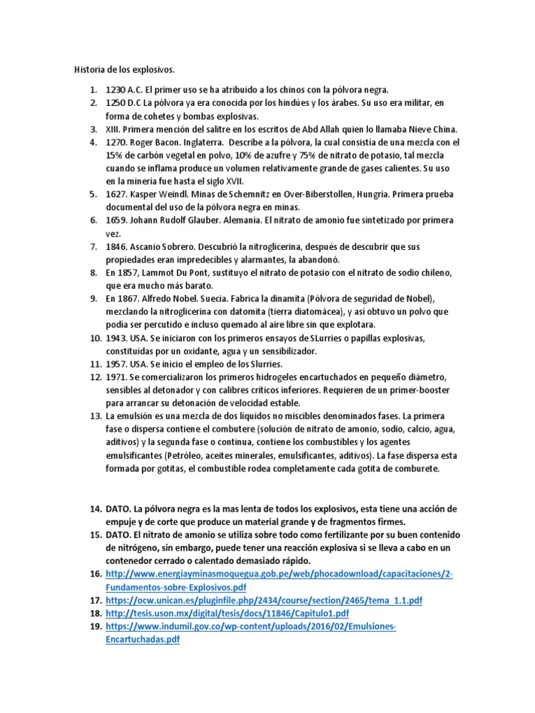 Evolución Histórica de los Explosivos | PDF | Pólvora | Nitrato
