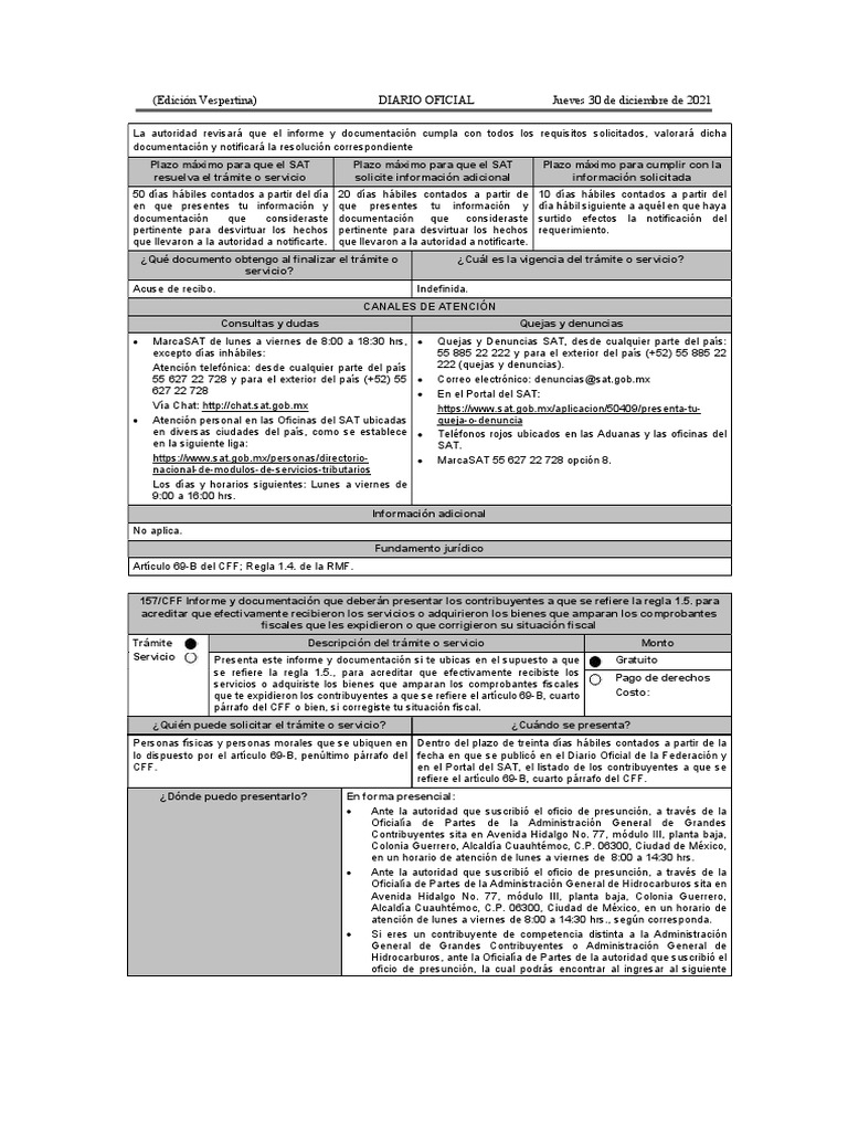 Ficha 157 CFF Informe y Documentacion Acreditamiento o Autocorrecion 69 B CFF | PDF | Gobierno