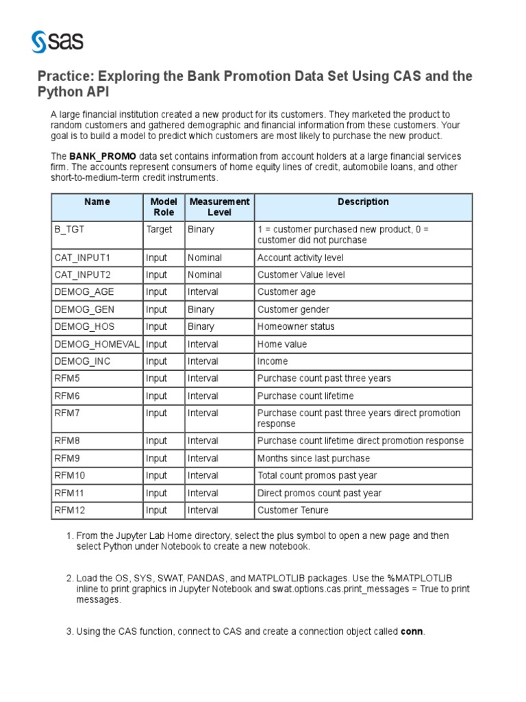 Practice - Exploring The Bank Promotion Data Set Using CAS and The ...