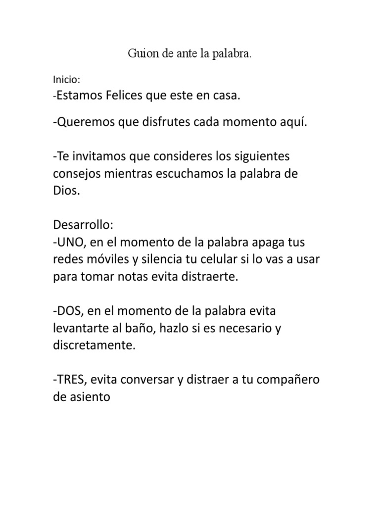 Guion de Ante La Palabra | PDF | Crecimiento personal y profesional