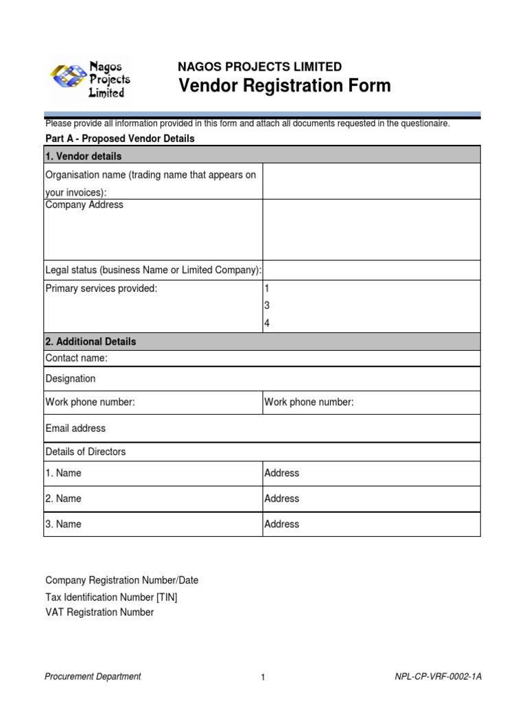 Vendor Form Pdf Value Added Tax Business