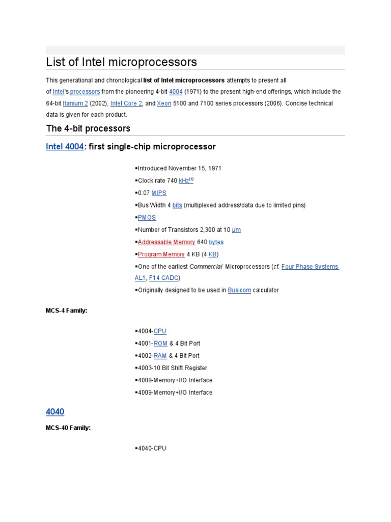 List of Intel Microprocessors | PDF | Microcontroller | X86 Architecture