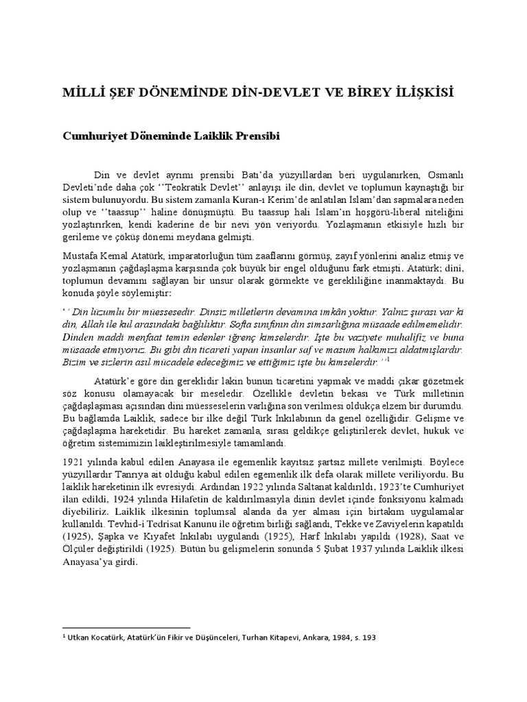 Milli Sef Doneminde Din Devlet Ve Birey | PDF