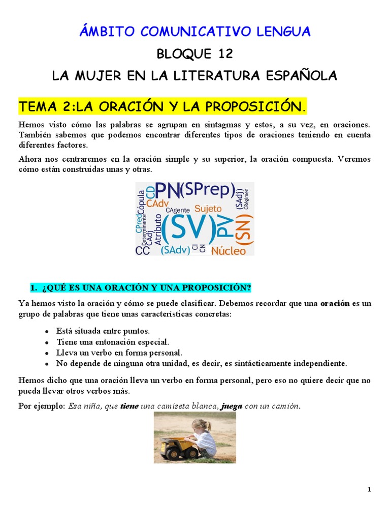 TEMA 2 BLOQUE 12 ÁMBITO COMUNICATIVO LENGUA LA ORACIÓN Y LA PROPOSICIÓN ...
