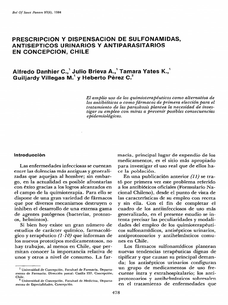 Prescripcion Y Dispensacion de Sulfonamidas, Antisepticos Urinarios Y Antiparasitarios en ...