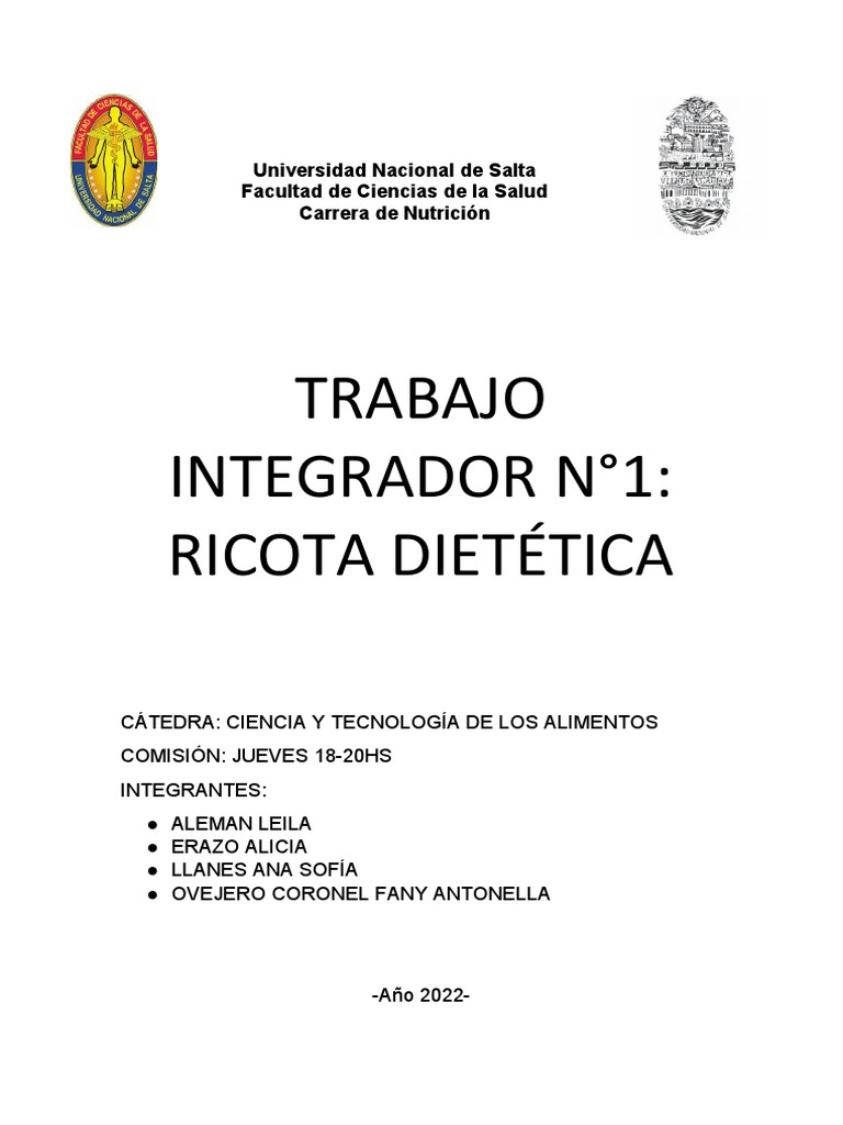 TP Integ. Ricotta Final | PDF | Leche | Alimentos