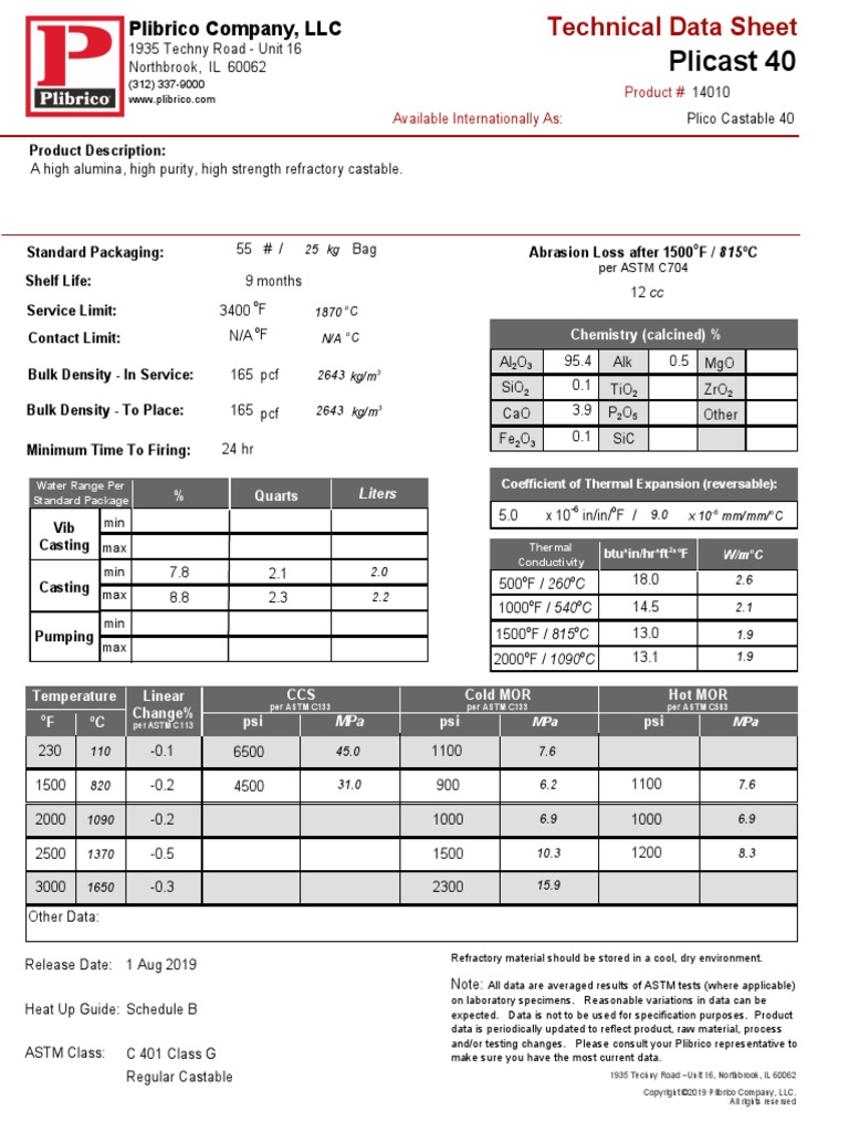 Plicast 40 | Download Free PDF | Refractory | Building Technology