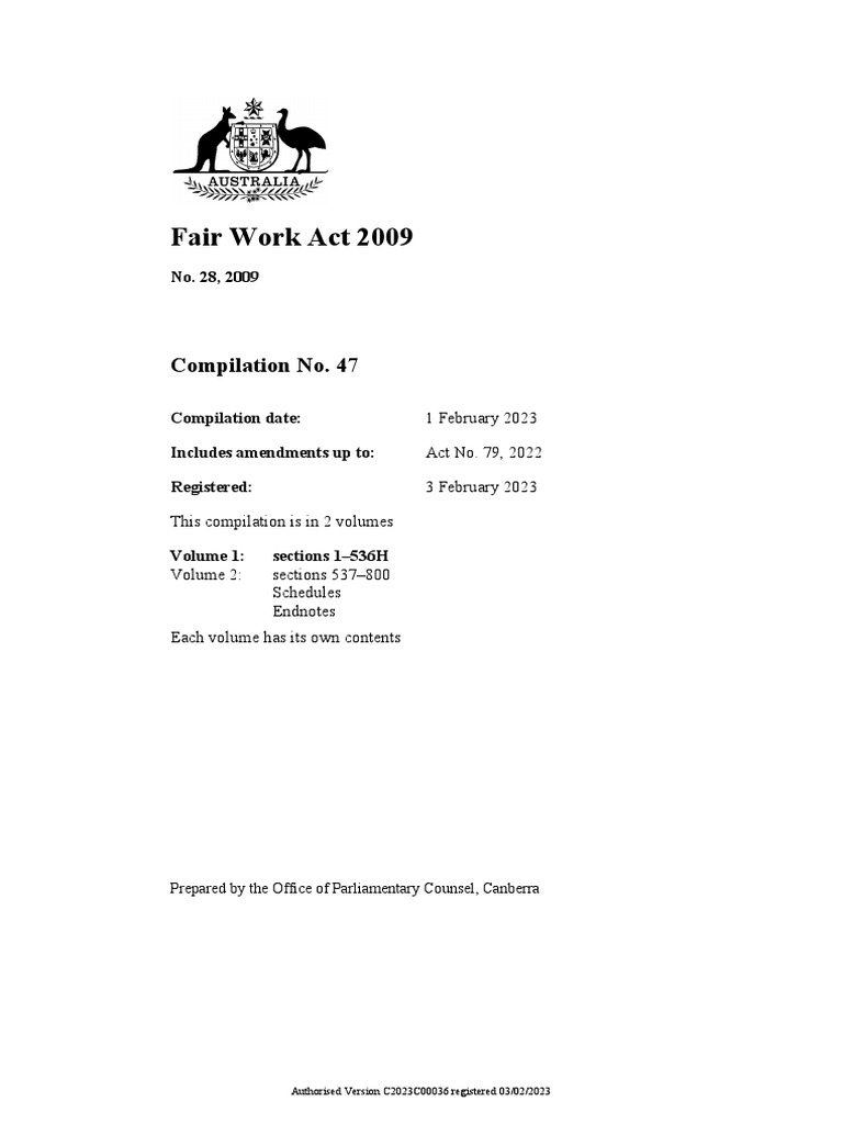 Fair Work Act 2009 Vol.1 | PDF | Parental Leave | Employment