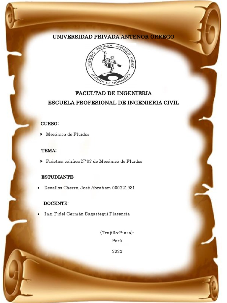PRACTICA CALIFICADA #03 DE MEC. FLUIDOS - Zevallos Cherre, José Abraham ...