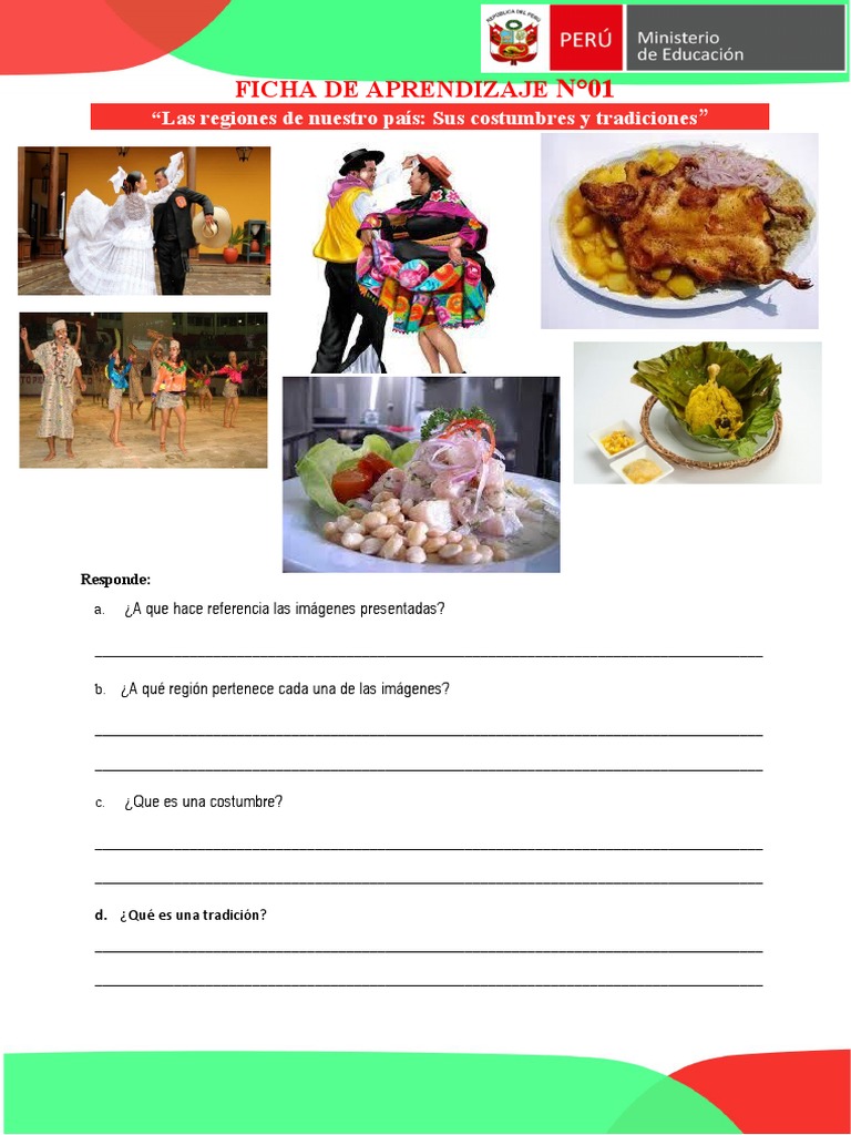 FICHA DE APRENDIZAJE #01 - Las Regiones de Nuestro País Sus Costumbres y Tradiciones - 5TO GRADO ...