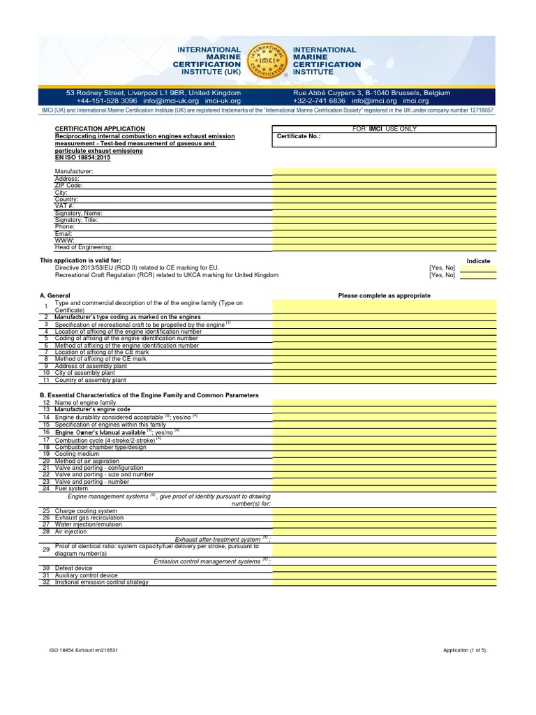 IMCI Engine Emission Certification Application | PDF | Engines ...